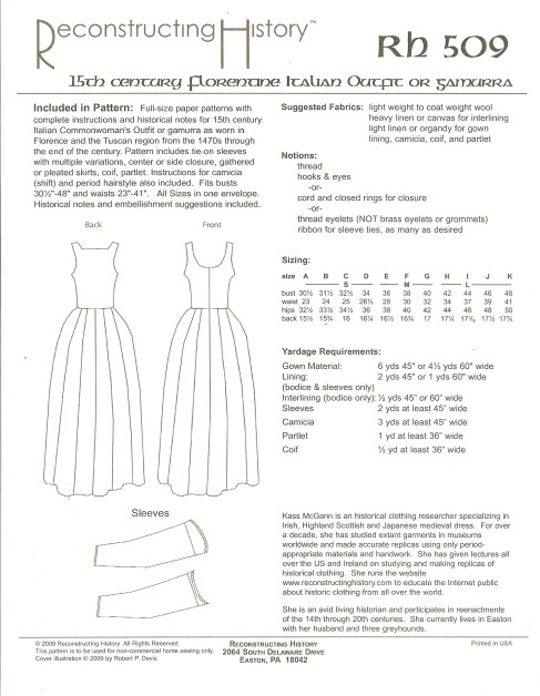 RH509: 1470S-1500 FLORENTINE LADY'S OUTFIT GAMURRA OR COTTA AND ACCESORIES