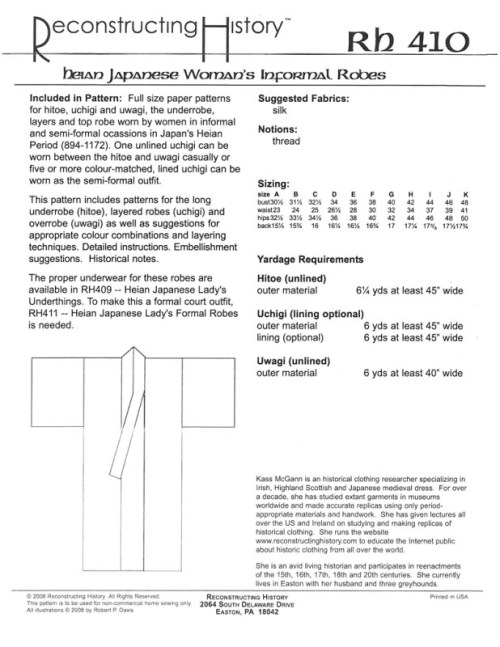 RH410: HEIAN JAPANESE WOMAN'S INFORMAL OUTFIT (HITOE, UCHIGI AND UWAGI)